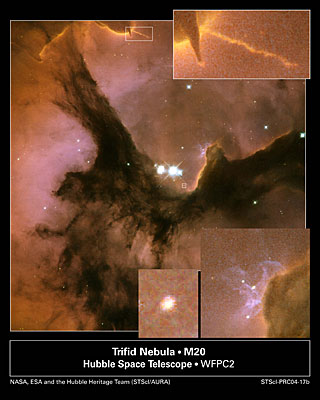 New Hubble image reveals details in the heart of the Trifid Nebula ...